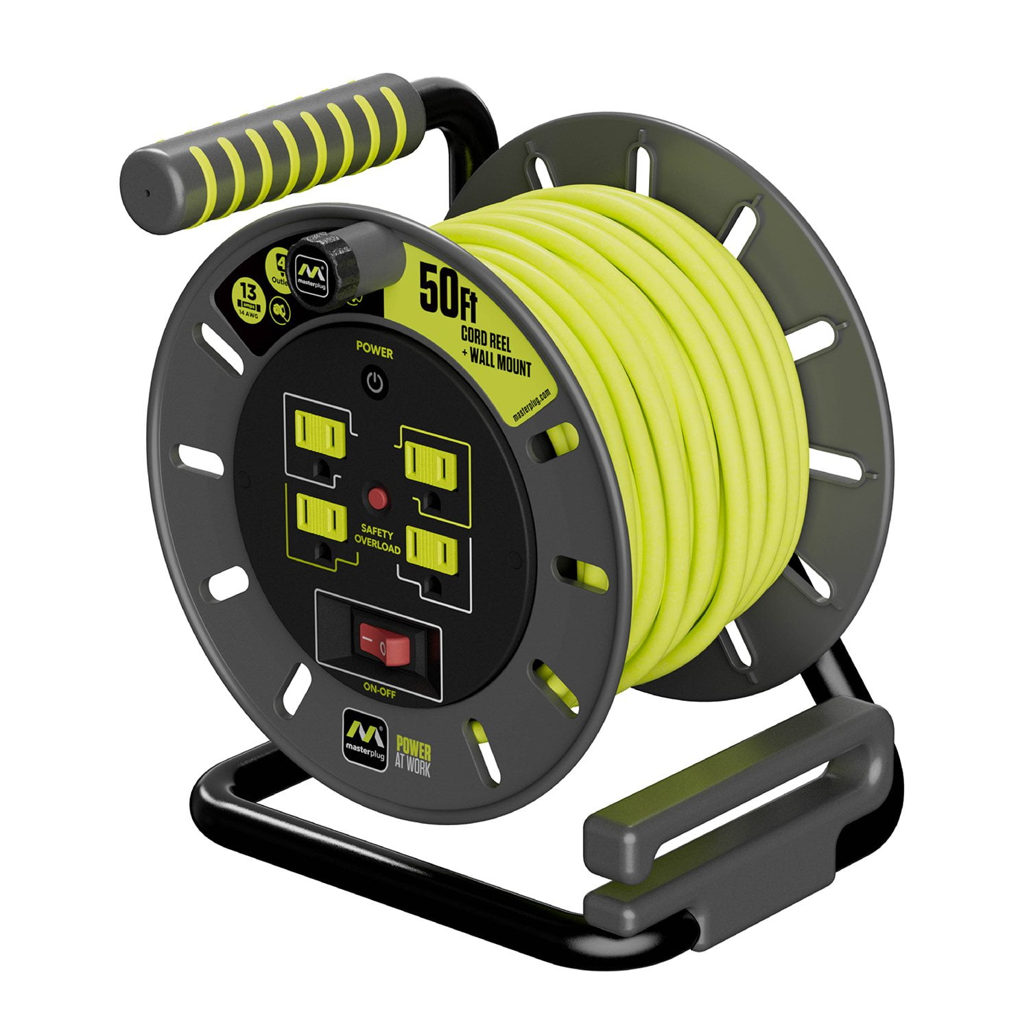 Masterplug 50ft 4 Socket Extension Cord Reel With Wall Mount 13A ...