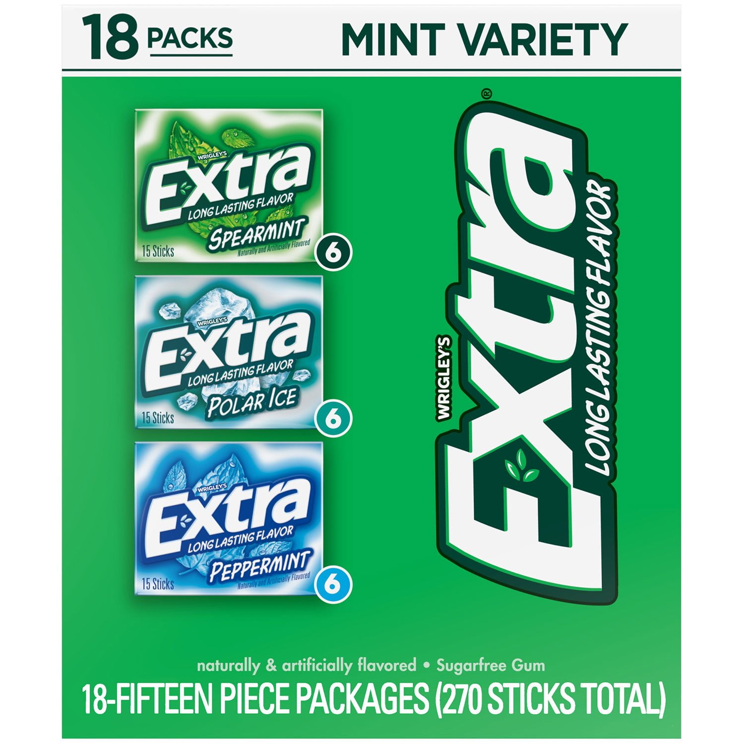 EXTRA Mint Sugar Free Chewing Gum, Variety Pack, 15 pc., 18 pk ...
