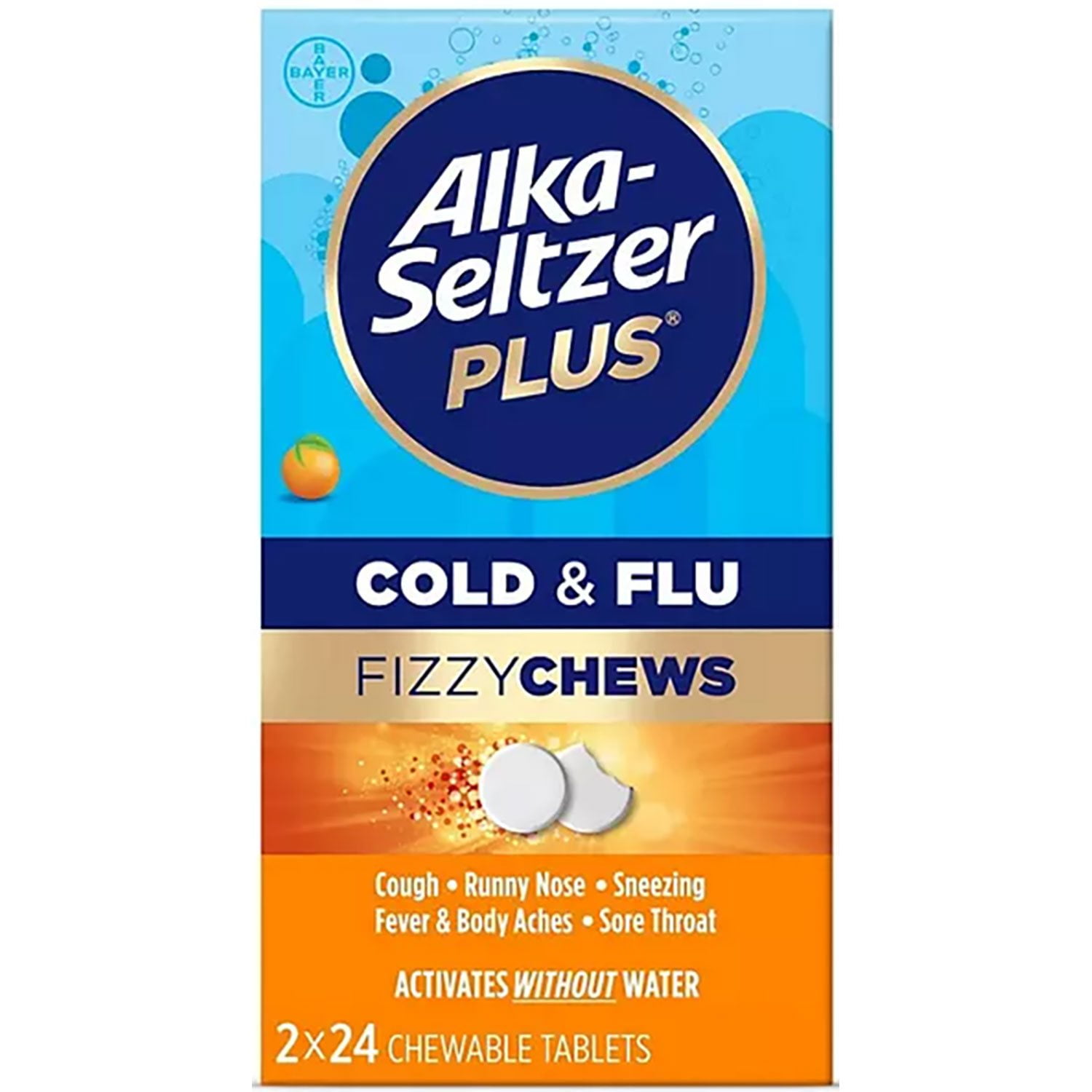 Alka-Seltzer Plus Cold & Flu Fizzy Chews, Orange Flavor, 48 ct ...