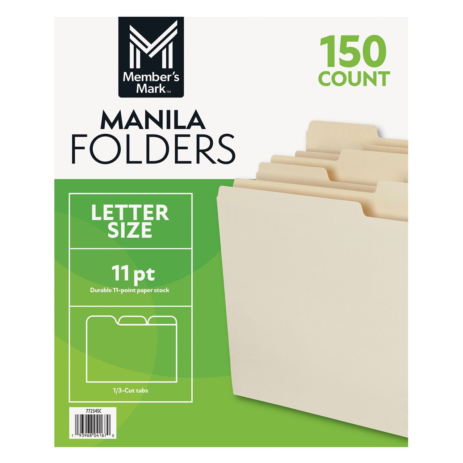 Member's Mark Manila File Folders, Letter, 1/3 Cut Assorted Tabs, 150 ...