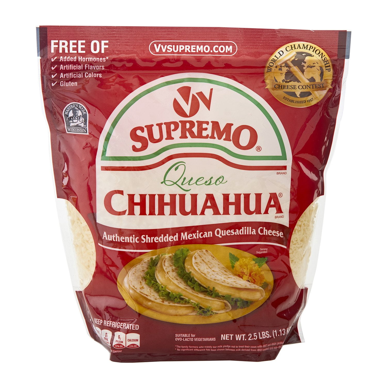 V&V Supremo Queso Chihuahua Shredded Quesadilla Cheese, 2.5 lbs ...