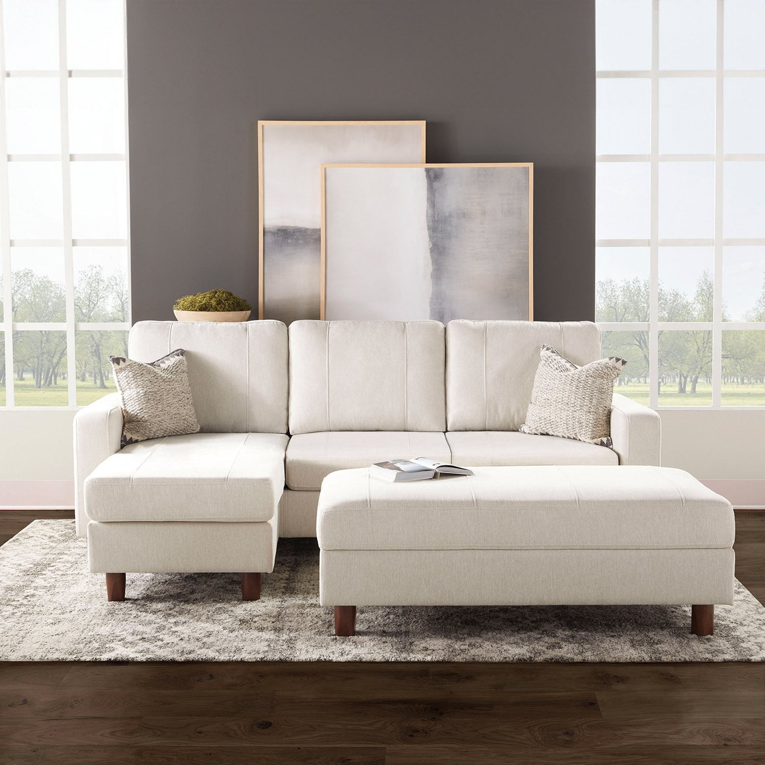 Kristen Fabric Reversible Sectional with Storage Ottoman, Assorted ...
