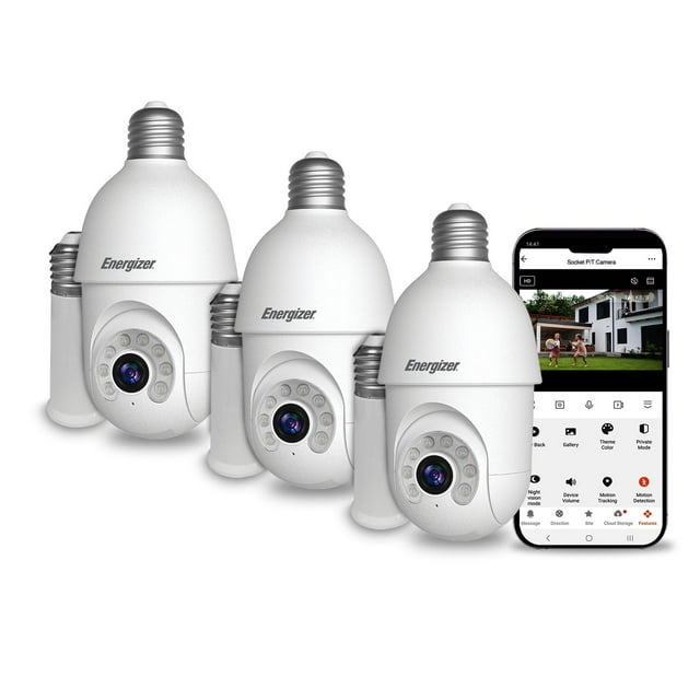 Energizer 2K Light Bulb Socket Security Camera with Socket Extension ...