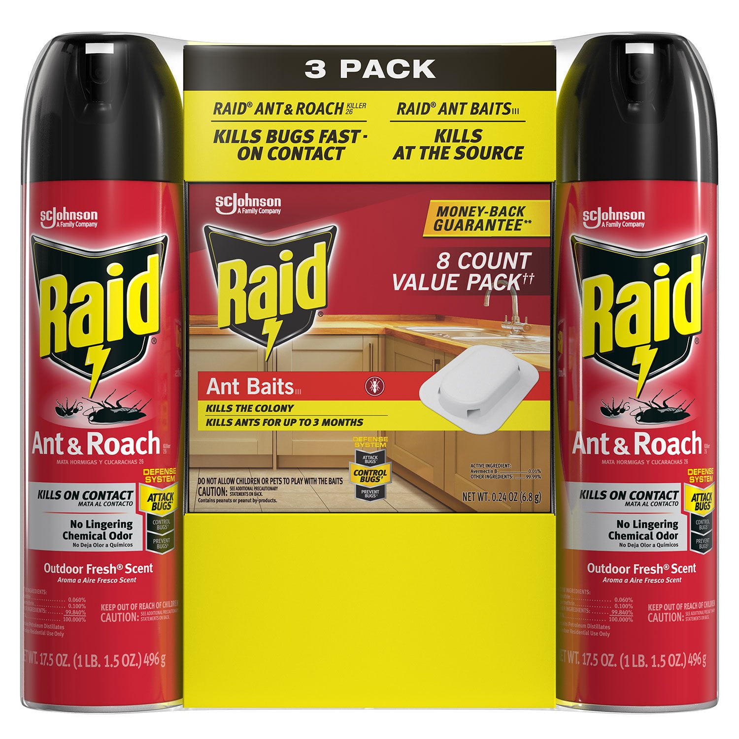 Raid Ant & Roach 17.5 oz Aerosol, 2pk with 8-Count Bait Mixed Pack ...