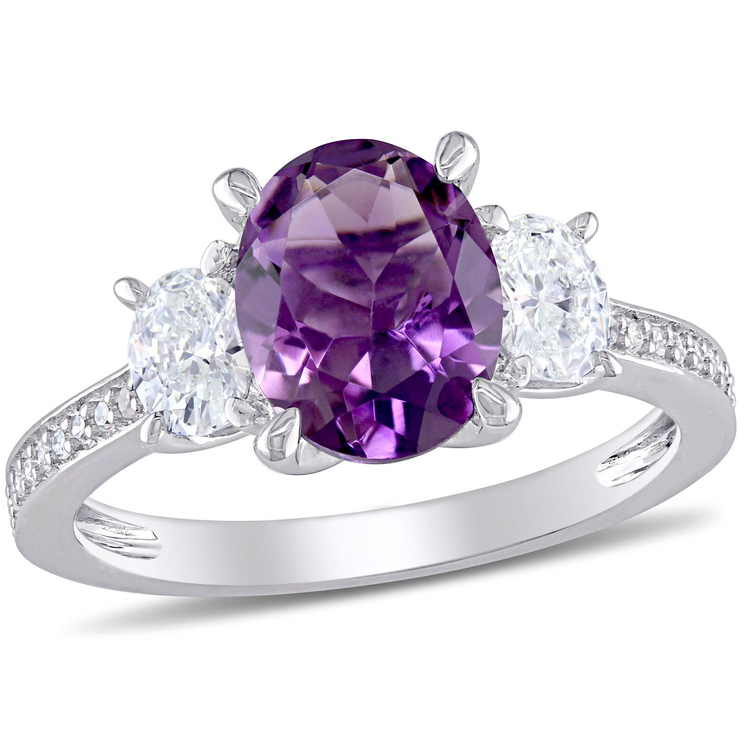 Oval Cut Amethyst & 0.58 CT. T.W. Diamond 3-Stone Ring in 14K Gold ...