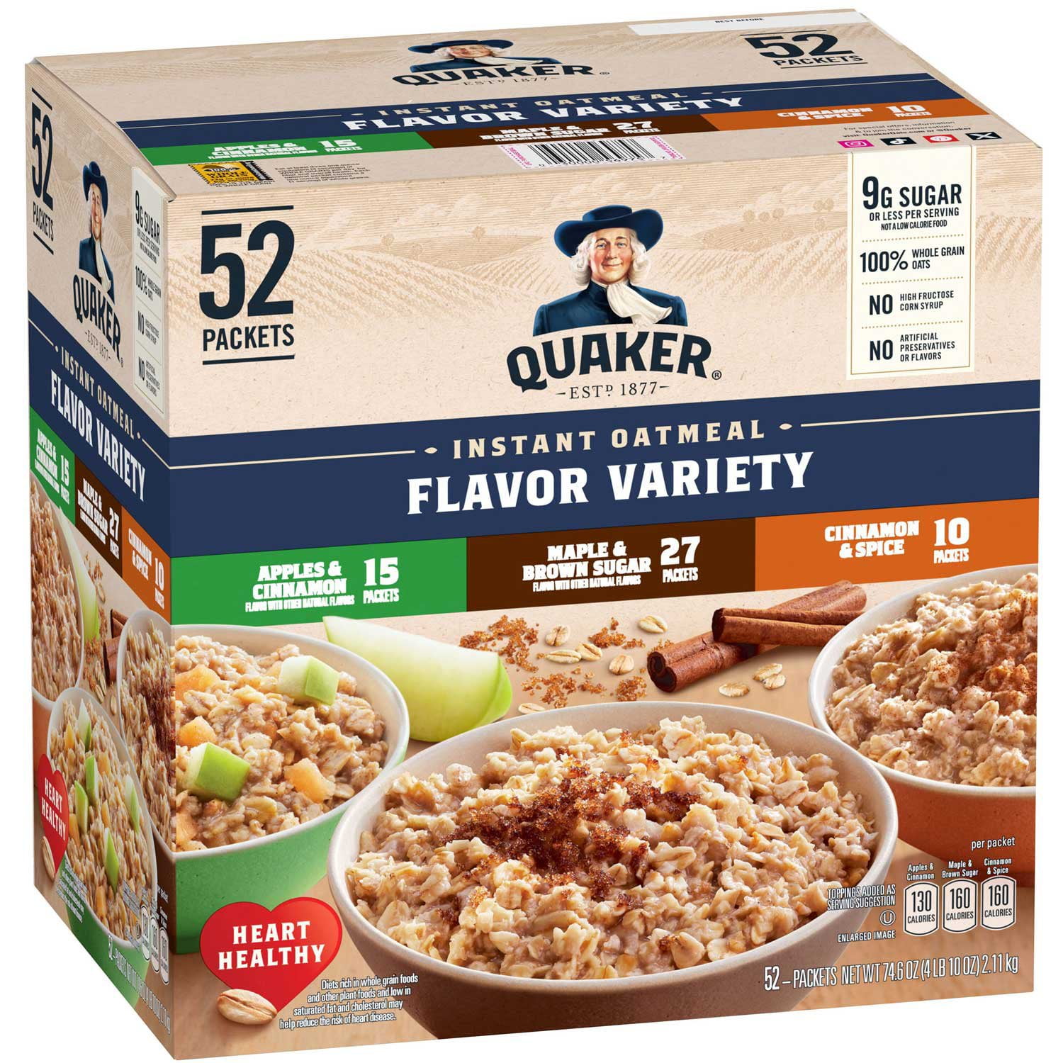 Quaker Instant Oatmeal, Variety Pack, 52 ct. - Samsclub.com