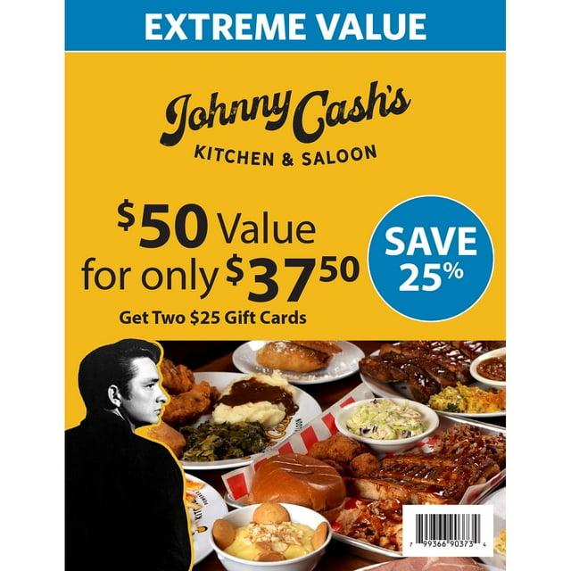 Johnny Cash's Kitchen and Saloon $50 Value Gift Cards - 2 x $25 ...