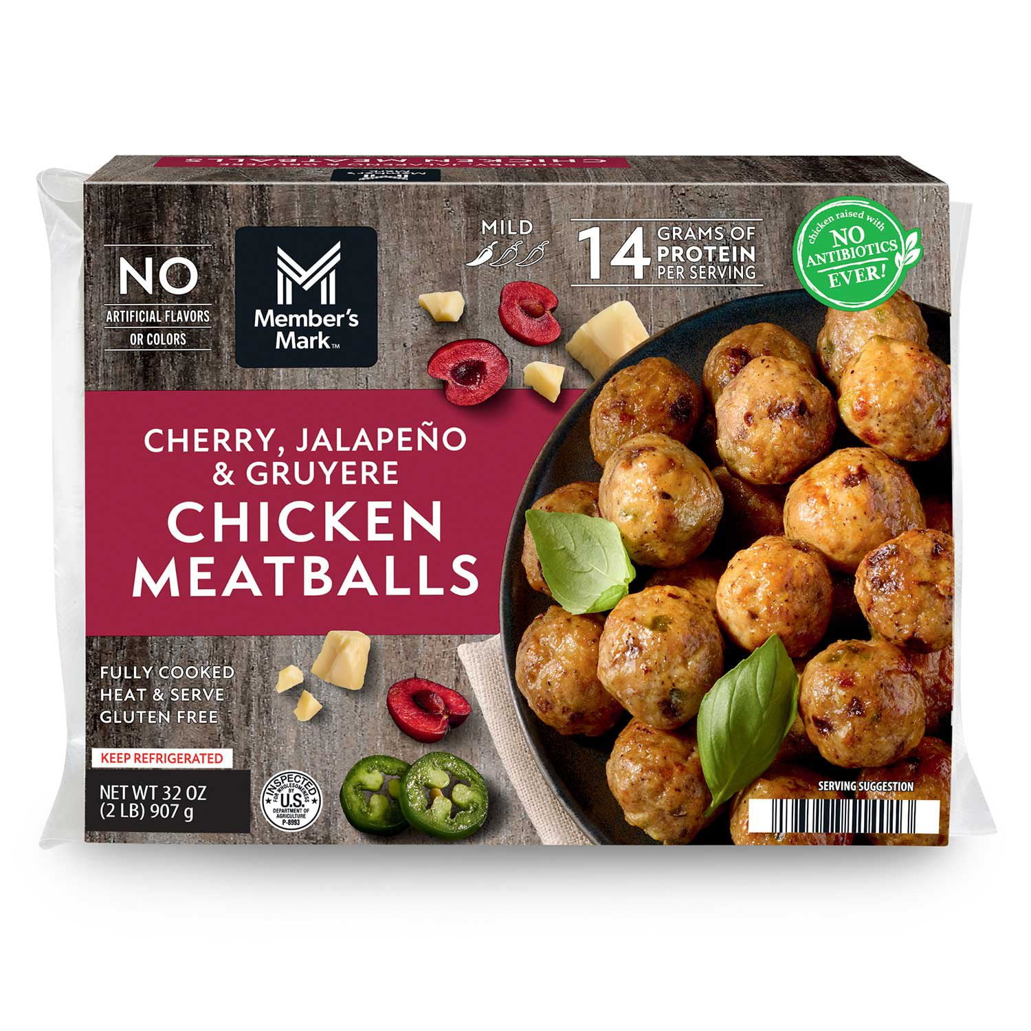 Member's Mark Cherry, Jalapeno & Gruyere Cheese Chicken Meatballs, 32 ...