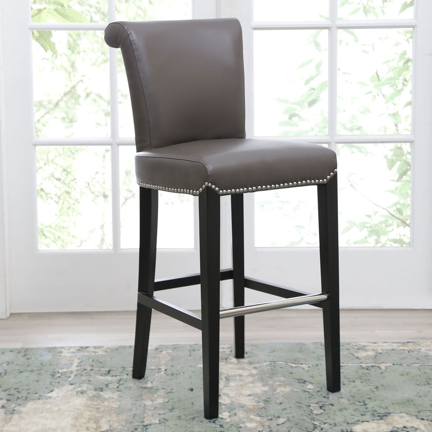 Soloman Gray Leather Stool With Espresso Finish, Assorted Sizes ...