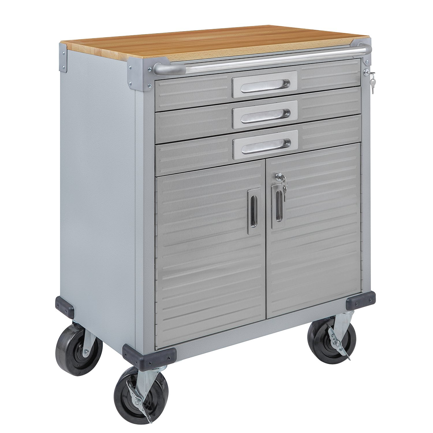 Seville Classics UltraHD Wood Top 3-Drawer Lockable Rolling Storage ...
