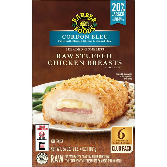 Barber Foods Stuffed Cordon Bleu Chicken Breast, Frozen, 6 ct ...