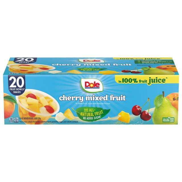 Dole Fruit Bowls Cherry Mixed Fruit in 100% Juice 4 oz., 20 pk ...