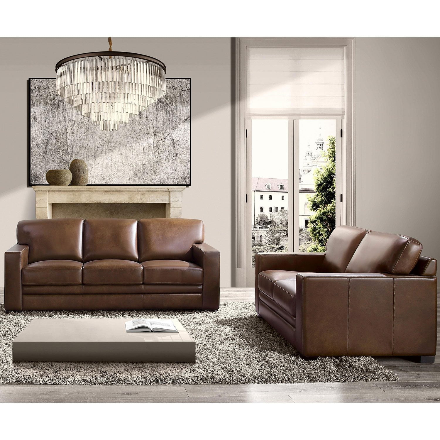 Emery Top-Grain Leather Sofa and Loveseat, Assorted Colors - Samsclub.com