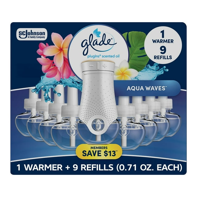 Glade PlugIns Scented Oil, Aqua Waves, 1 Warmer + 9 Refills - Samsclub.com