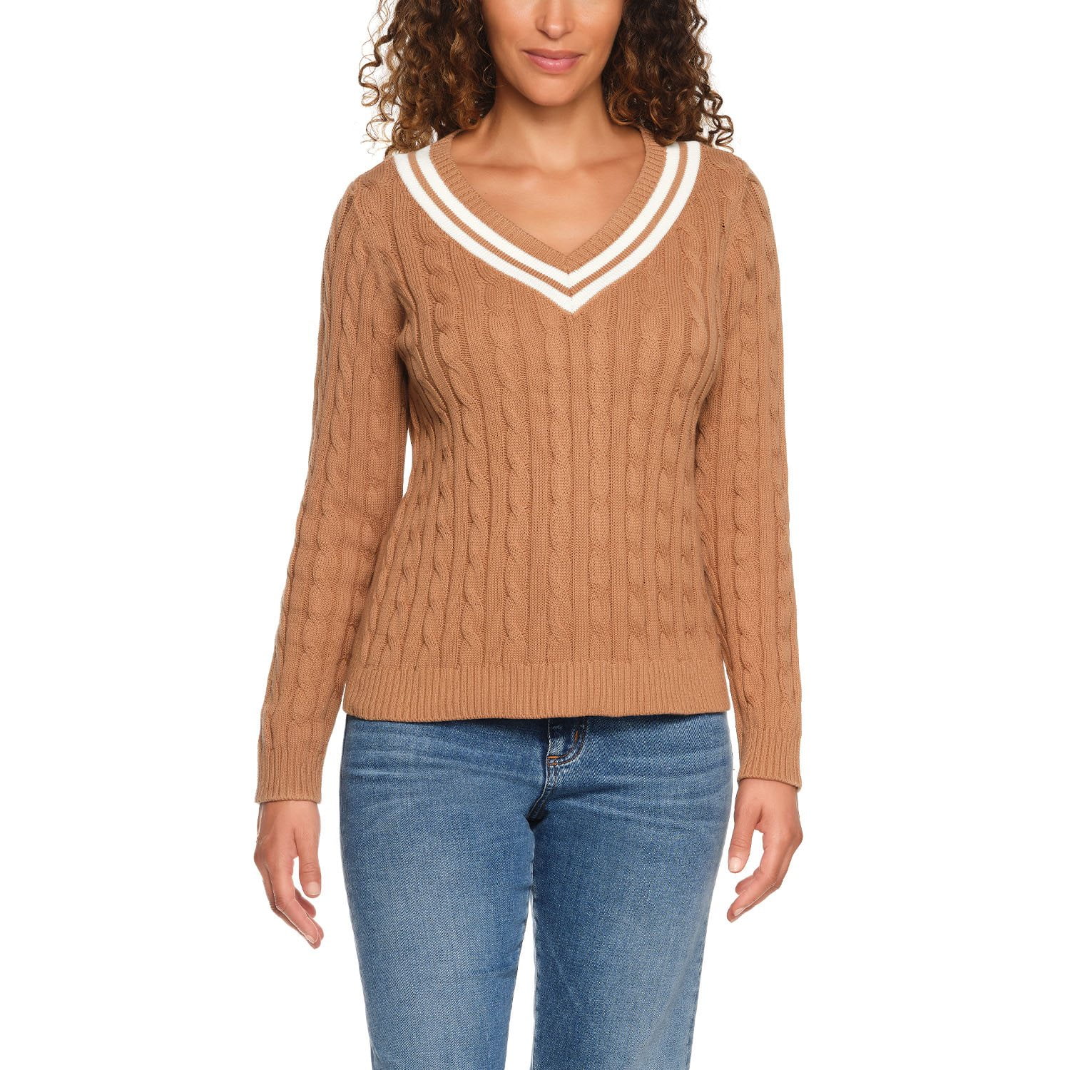 Lands' End Women's V-Neck Cable Sweater - Samsclub.com