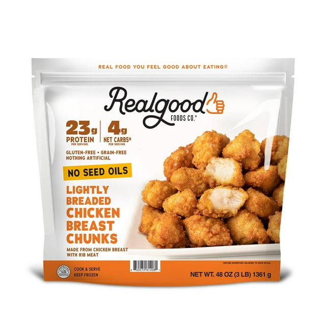 Real Good Foods Lightly Breaded Chicken Breast Chunks, Frozen, 3 lbs ...