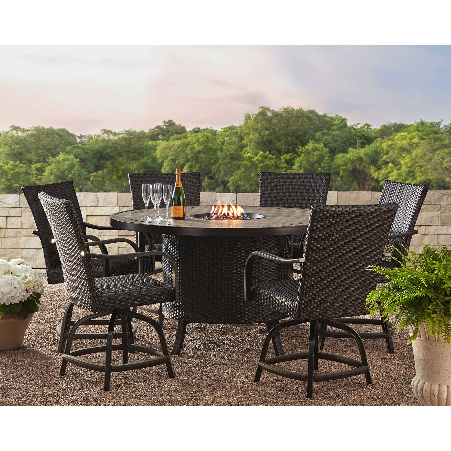 Member's Mark Heritage Round Balcony Fire Dining Set, 7pc - Samsclub.com