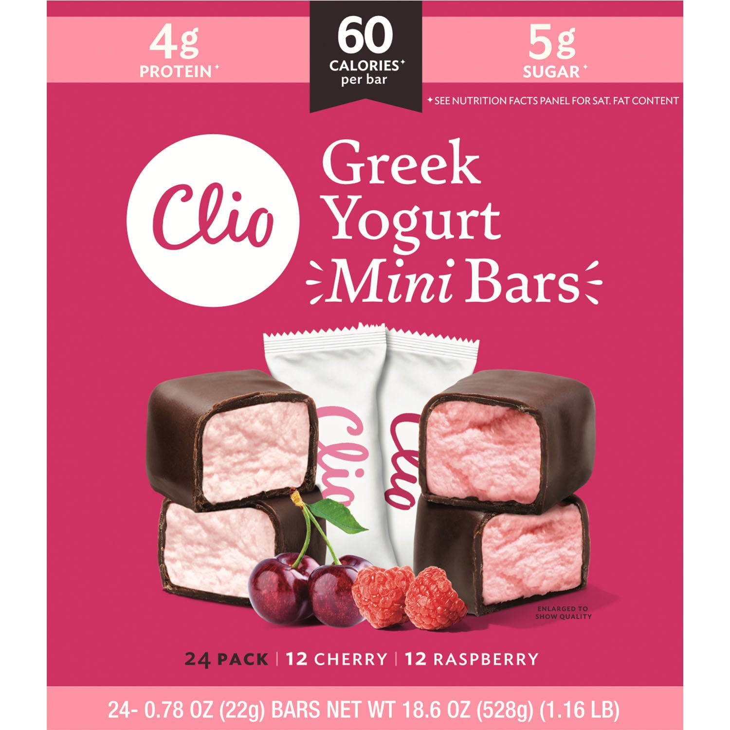 Clio Greek Yogurt Bar Mini Bars, Cherry and Raspberry, 24 ct ...