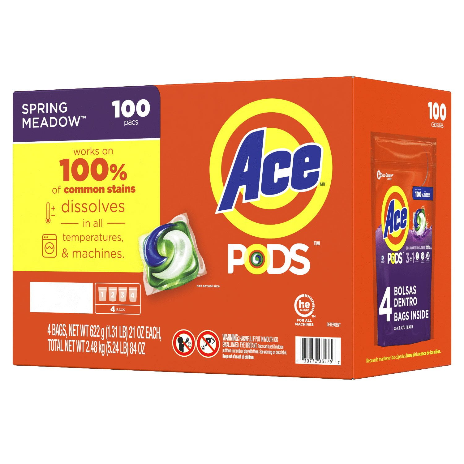 Ace PODS Liquid Laundry Detergent Pacs, Spring Meadow (100 ct ...