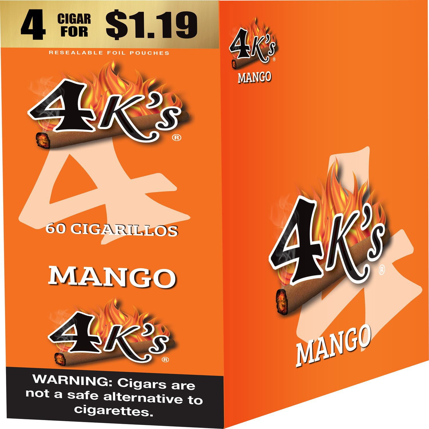 4K's Cigarillo Foil Pouch, Mango Pre-Priced $1.19 for 4 cigars, 15 pack ...