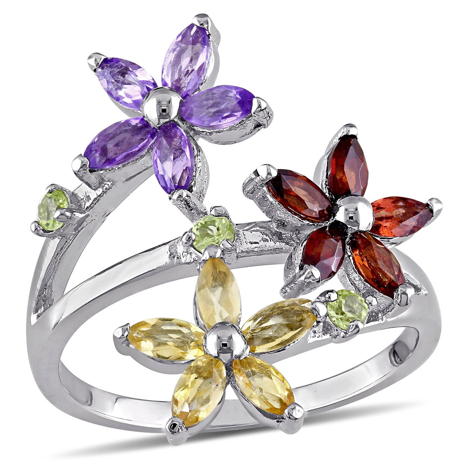 Marquise Cut Multi-Gemstone Flower Ring in Sterling Silver - Samsclub.com