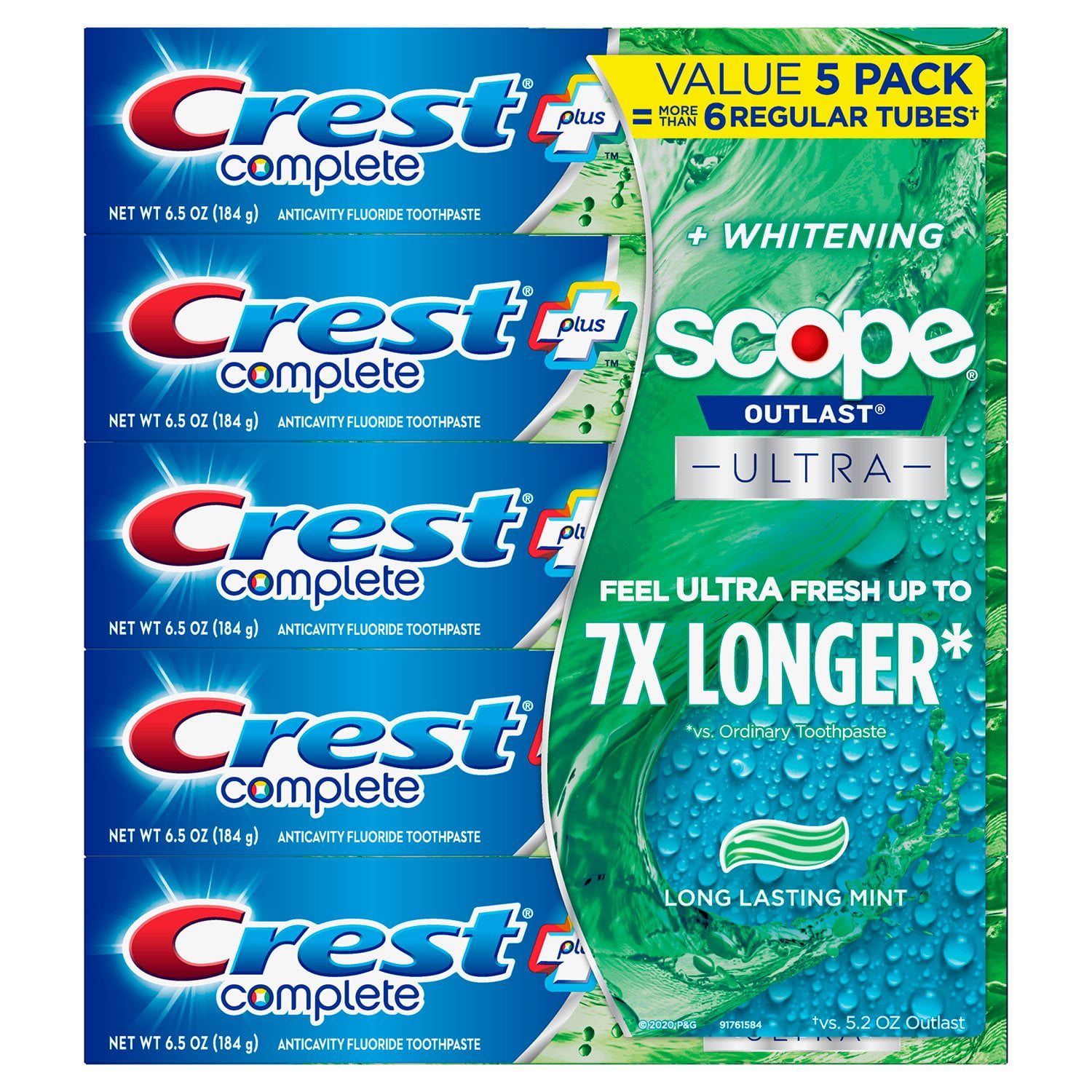 Crest Complete Whitening + Scope Outlast Ultra Toothpaste, 6.5 oz., 5 ...
