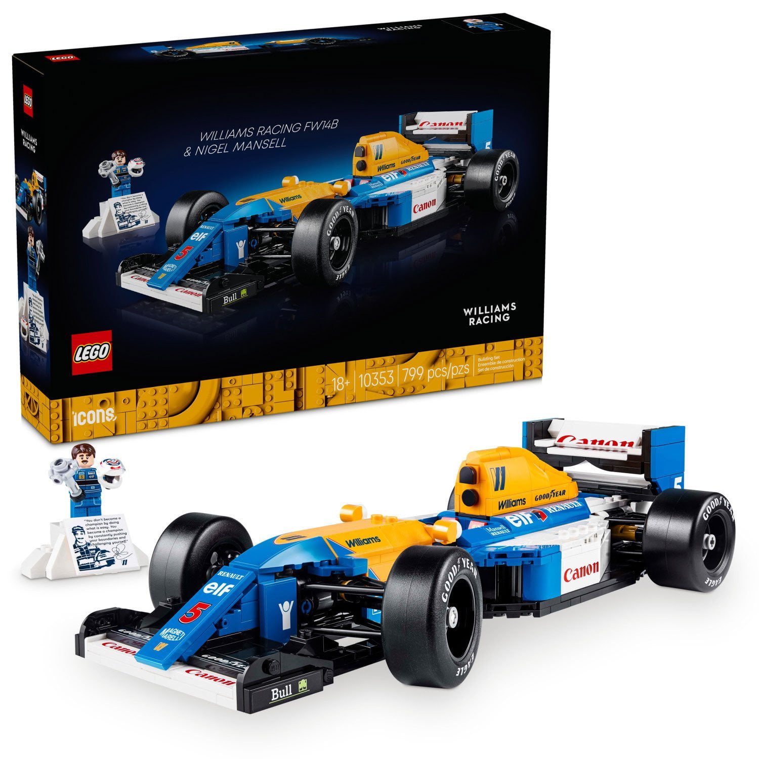 LEGO Icons Williams Racing FW14B & Nigel Mansell Model Car Set, 799 pc ...