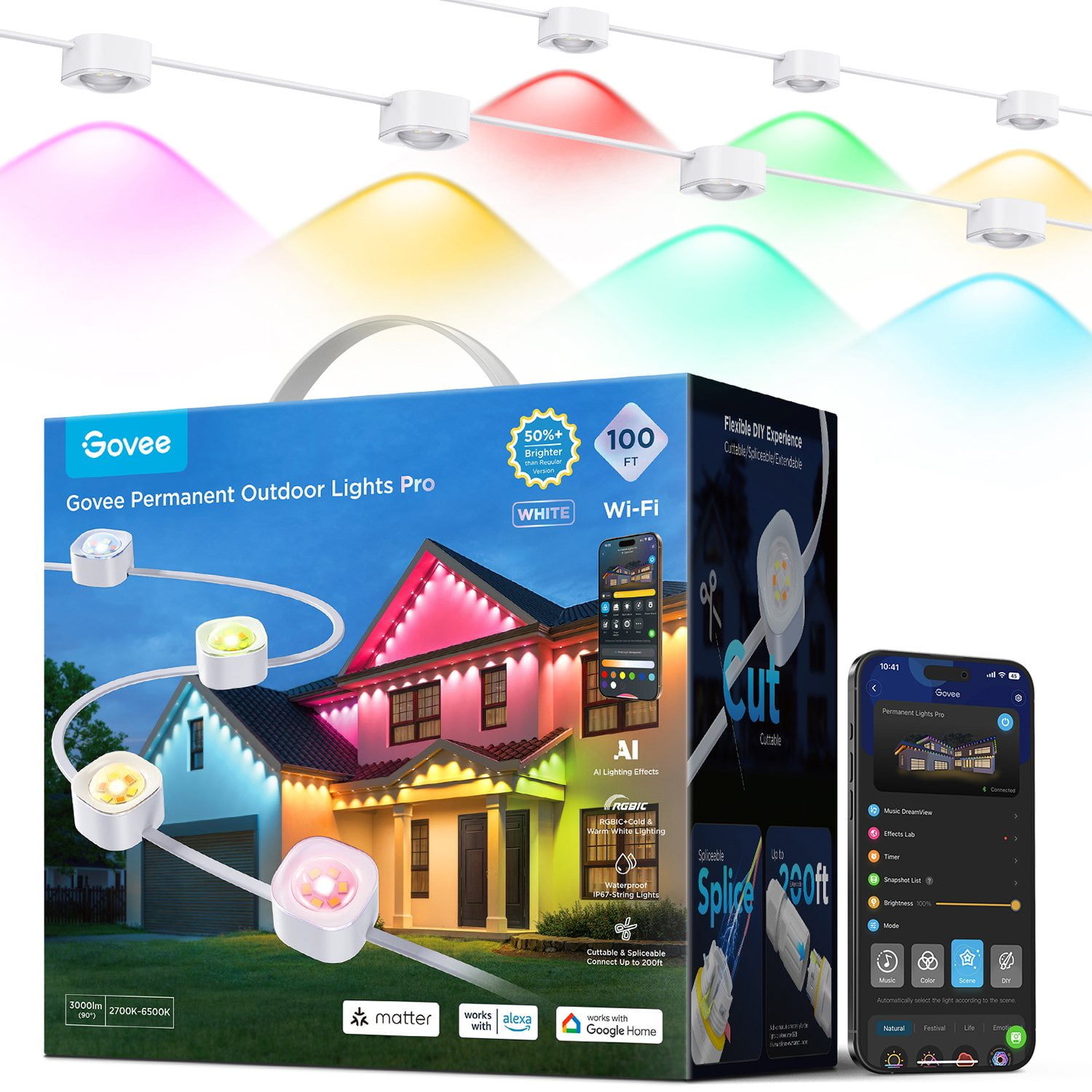 Govee Pro 100-ft Cuttable LED Permanent Outdoor Christmas Lights ...