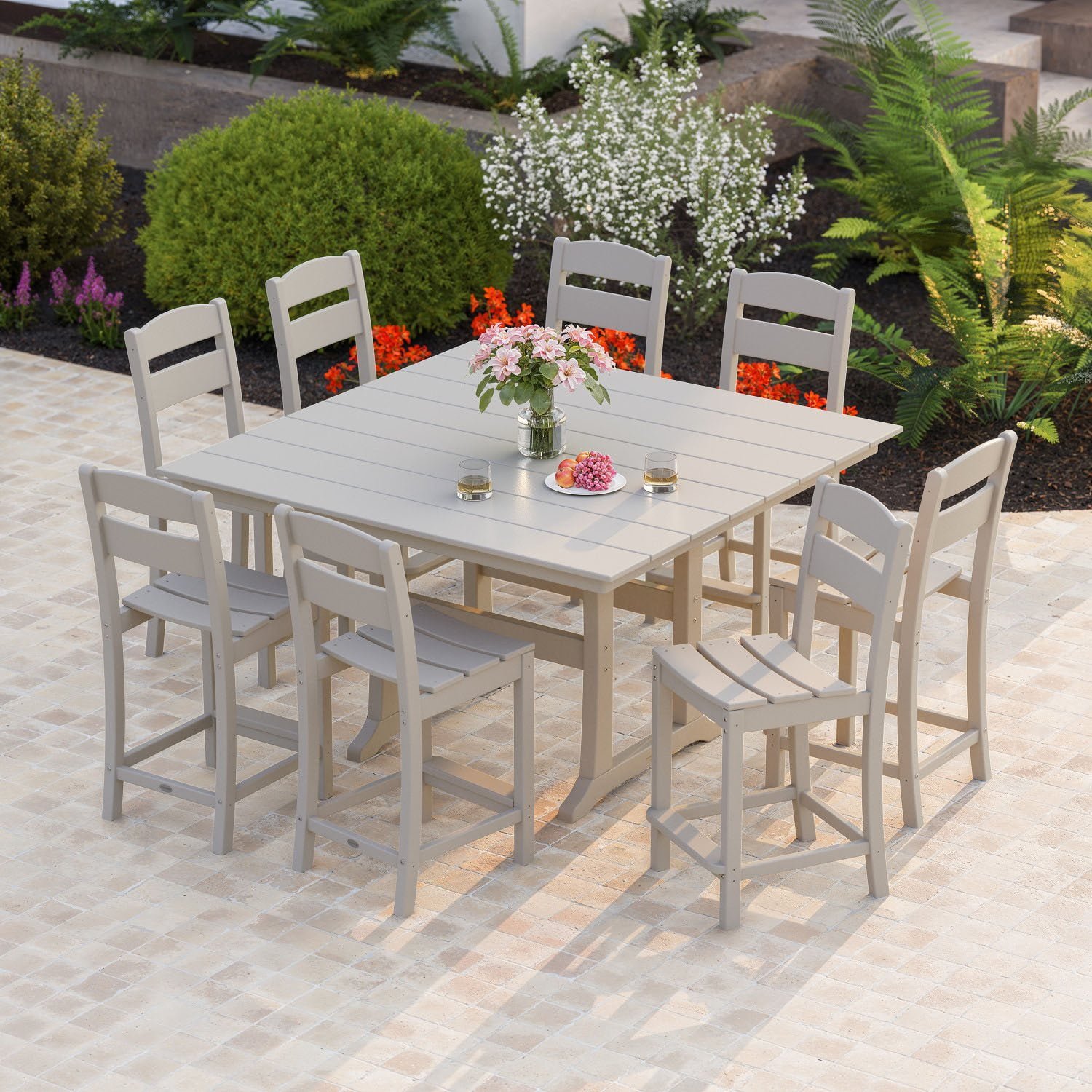 POLYWOOD Gulf Shores Farmhouse Trestle Counter Side Chair Set, 9pc ...