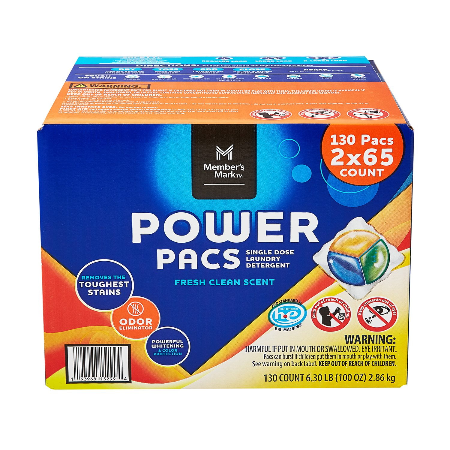 Member's Mark Laundry Detergent Power Pacs, Fresh Clean Scent 130 ct ...