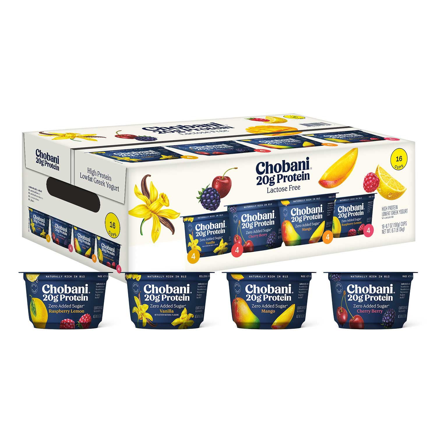 Chobani 20G Protein Low Fat Greek Yogurt Cups Variety Pack, 6.7 oz., 16 ...
