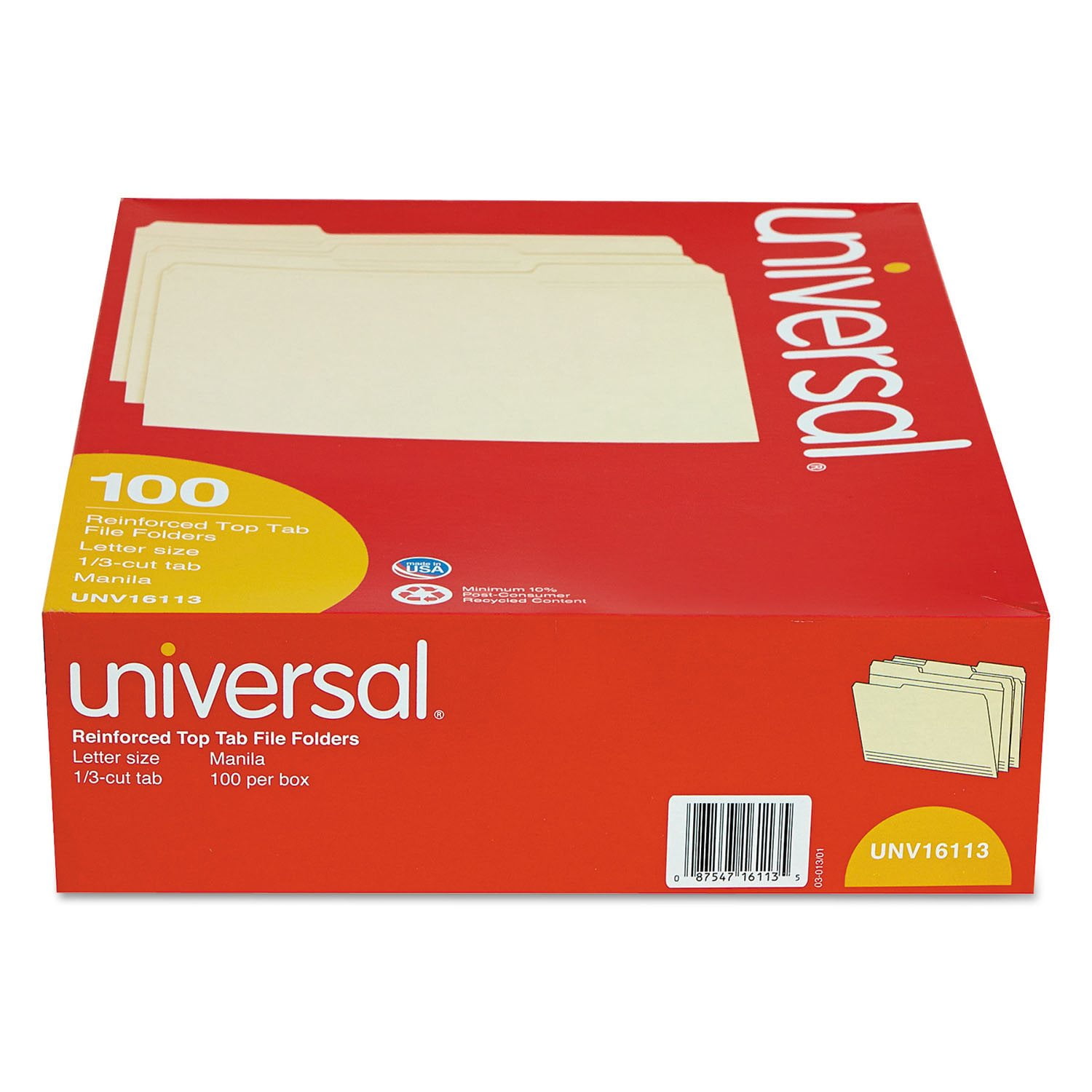 Universal® File Folders, 1/3 Cut Assorted, Two-Ply Top Tab, Manila, 100 ...