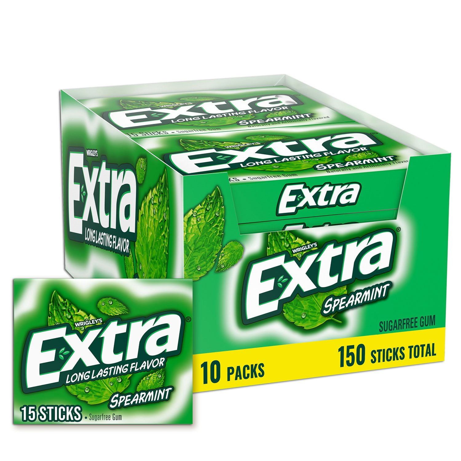 Extra Spearmint Sugar Free Chewing Gum Bulk Pack 15 pcs., 10 pk ...
