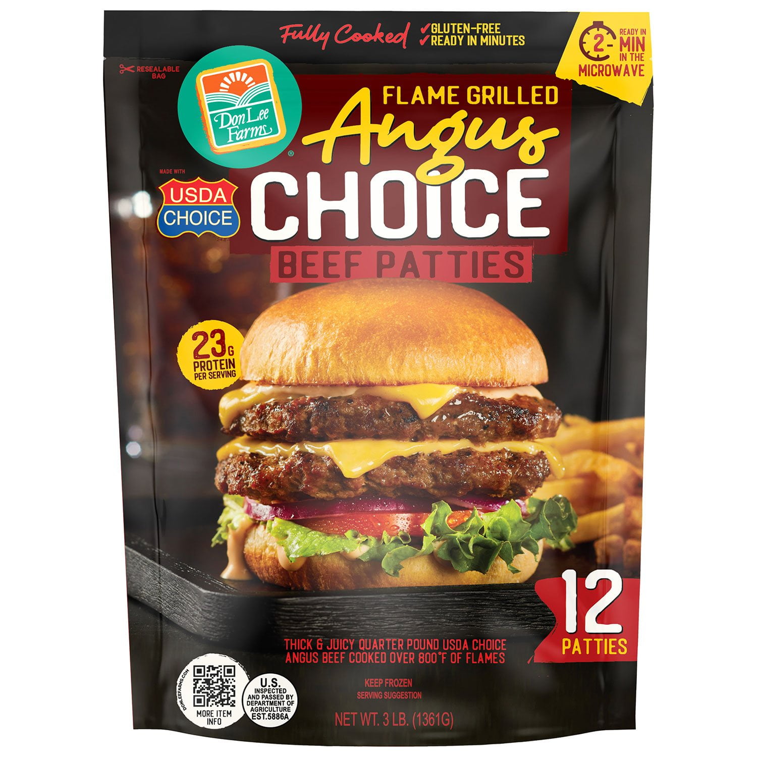 Don Lee Farms Flame Grilled Angus Choice Beef Patties, Frozen, 1/4 lb ...