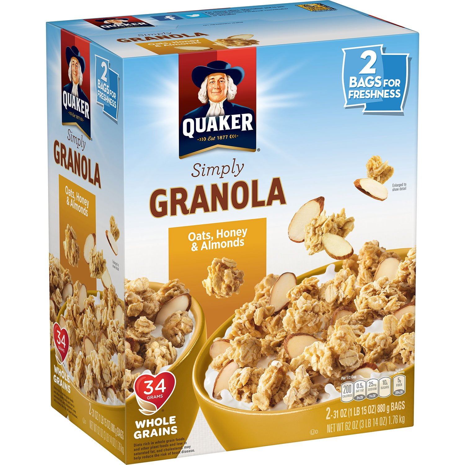 Quaker Simply Granola Oats, Honey and Almonds (31 oz., 2 ct ...