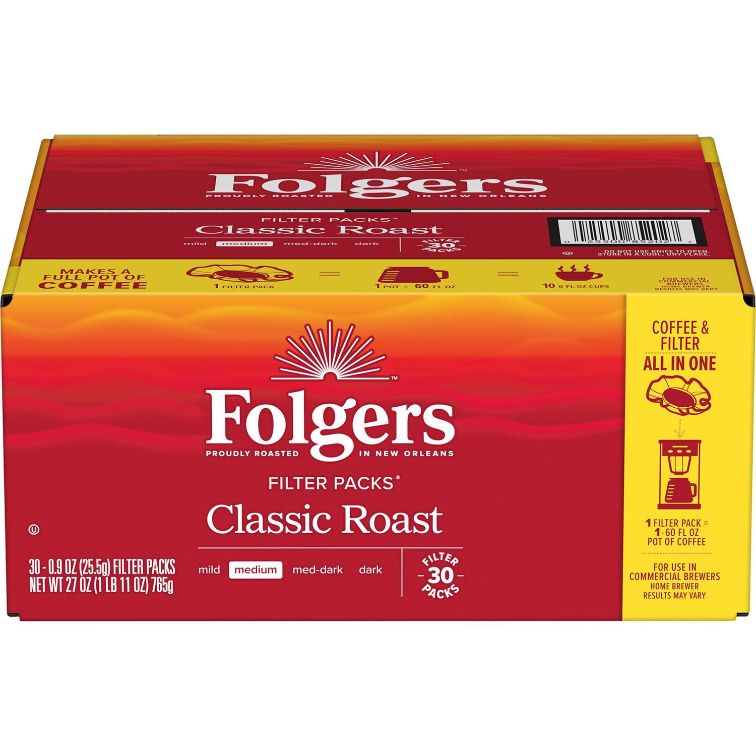 Folgers Filter Packs Coffee, Classic Roast .9 oz. packs, 30 ct ...