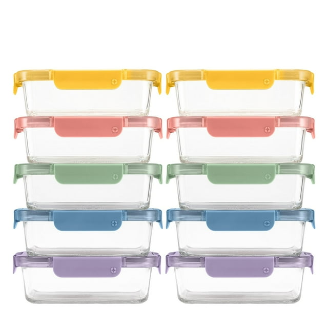 Ello Color Lock 10-Pack Leak-Proof Glass Food Storage Containers, 3.4 ...