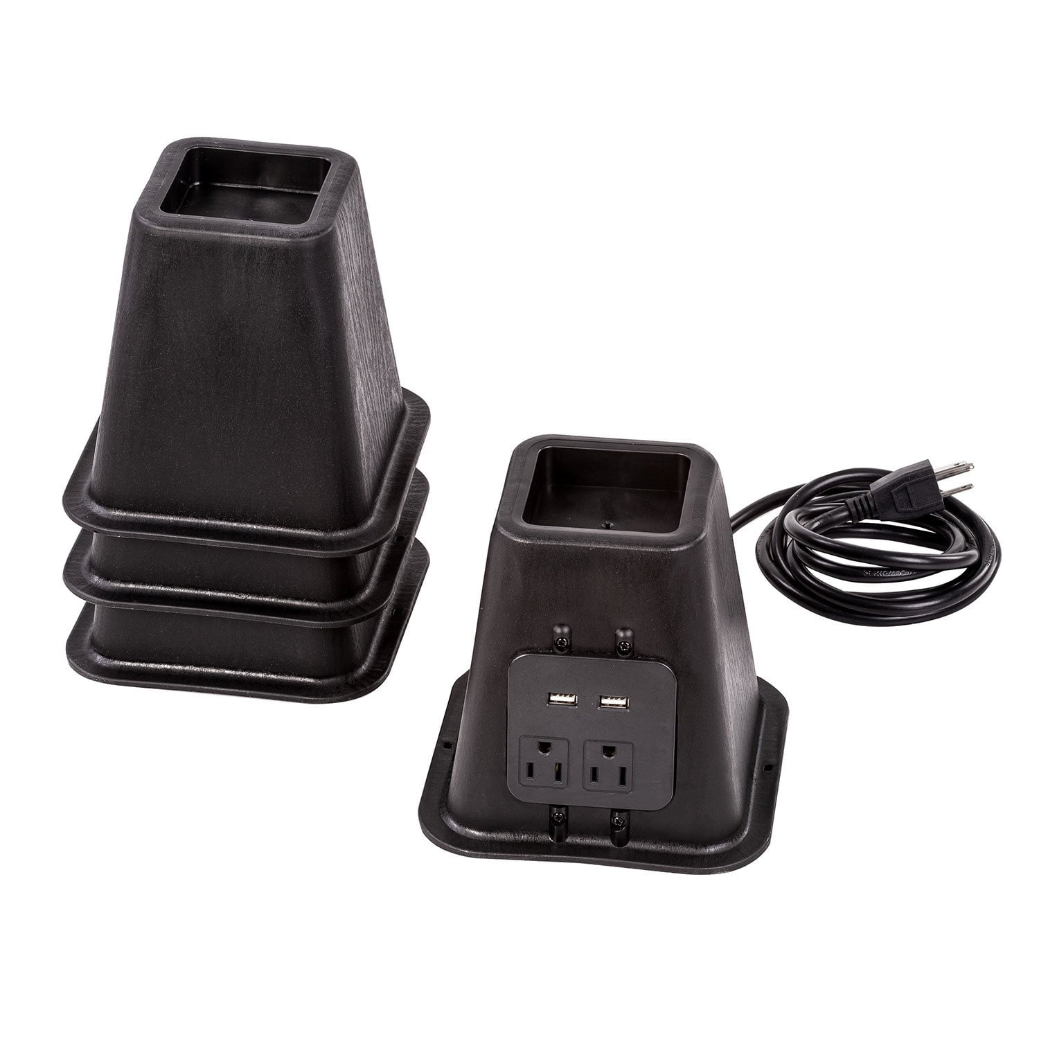 Black Bed Risers with Power Outlets & USB Ports, 5.5", Set of 4 ...