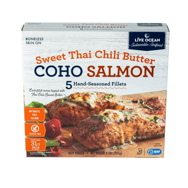 Live Ocean Seafood Sweet Thai Chili Butter Coho Salmon, Frozen, 5 ct ...
