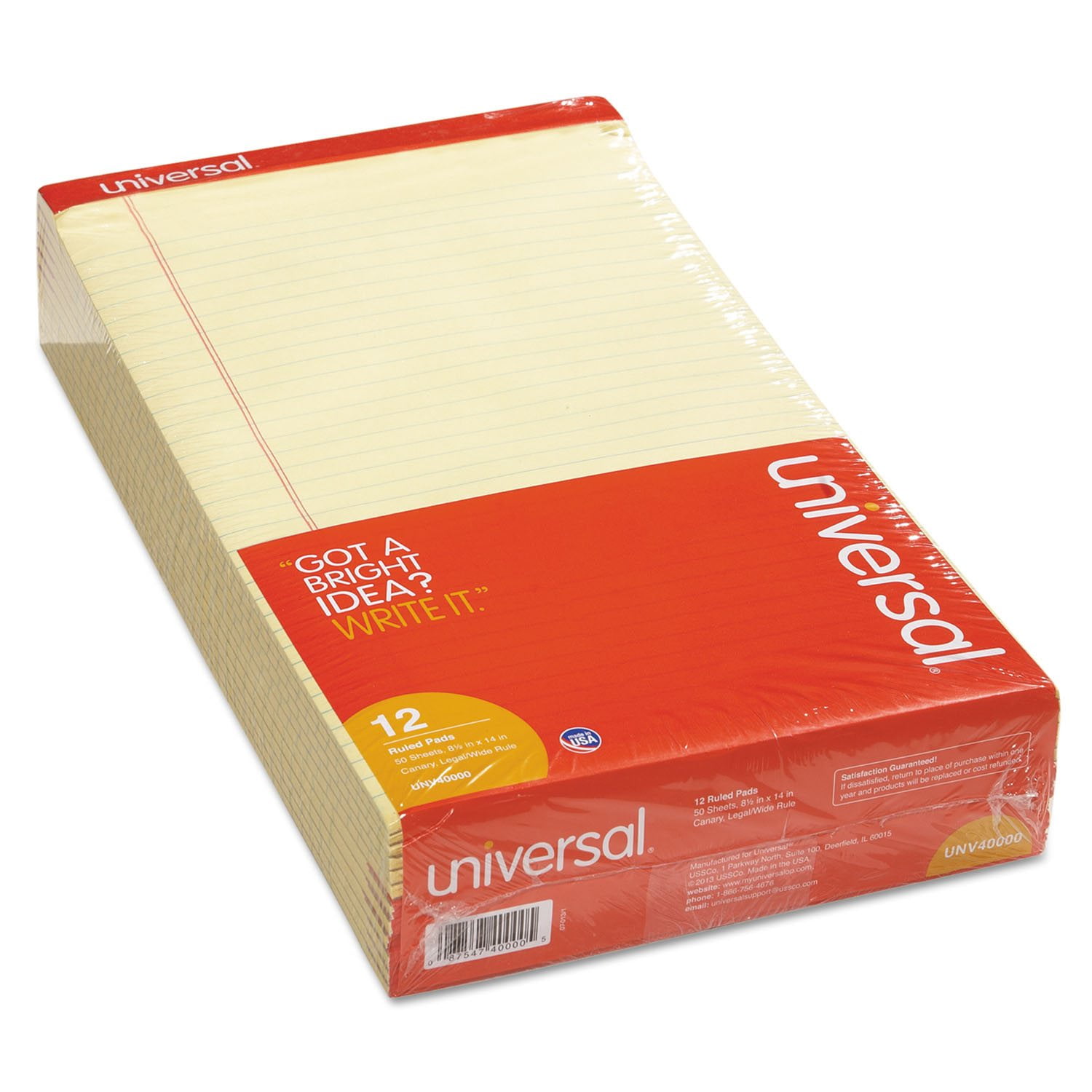 Universal Perforated Edge Writing Pad, Legal/Margin Rule, Legal, Canary ...