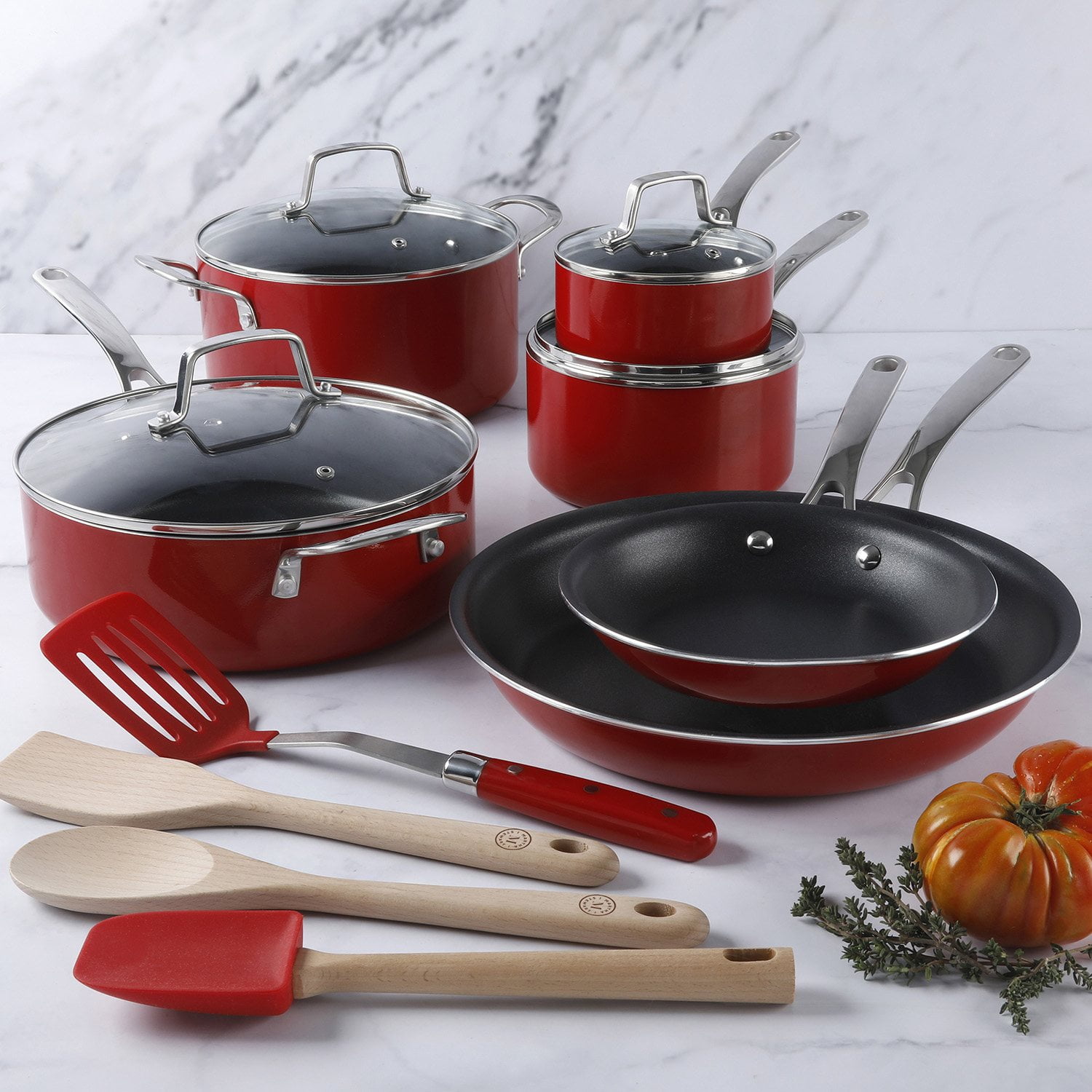 Martha Stewart 14-Piece Nonstick Aluminum Cookware Set (Assorted Colors ...