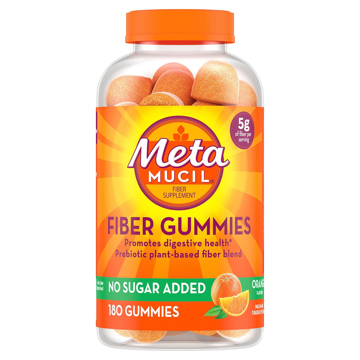 Metamucil Fiber Gummies, No Sugar Added, Orange Flavor 180 ct ...