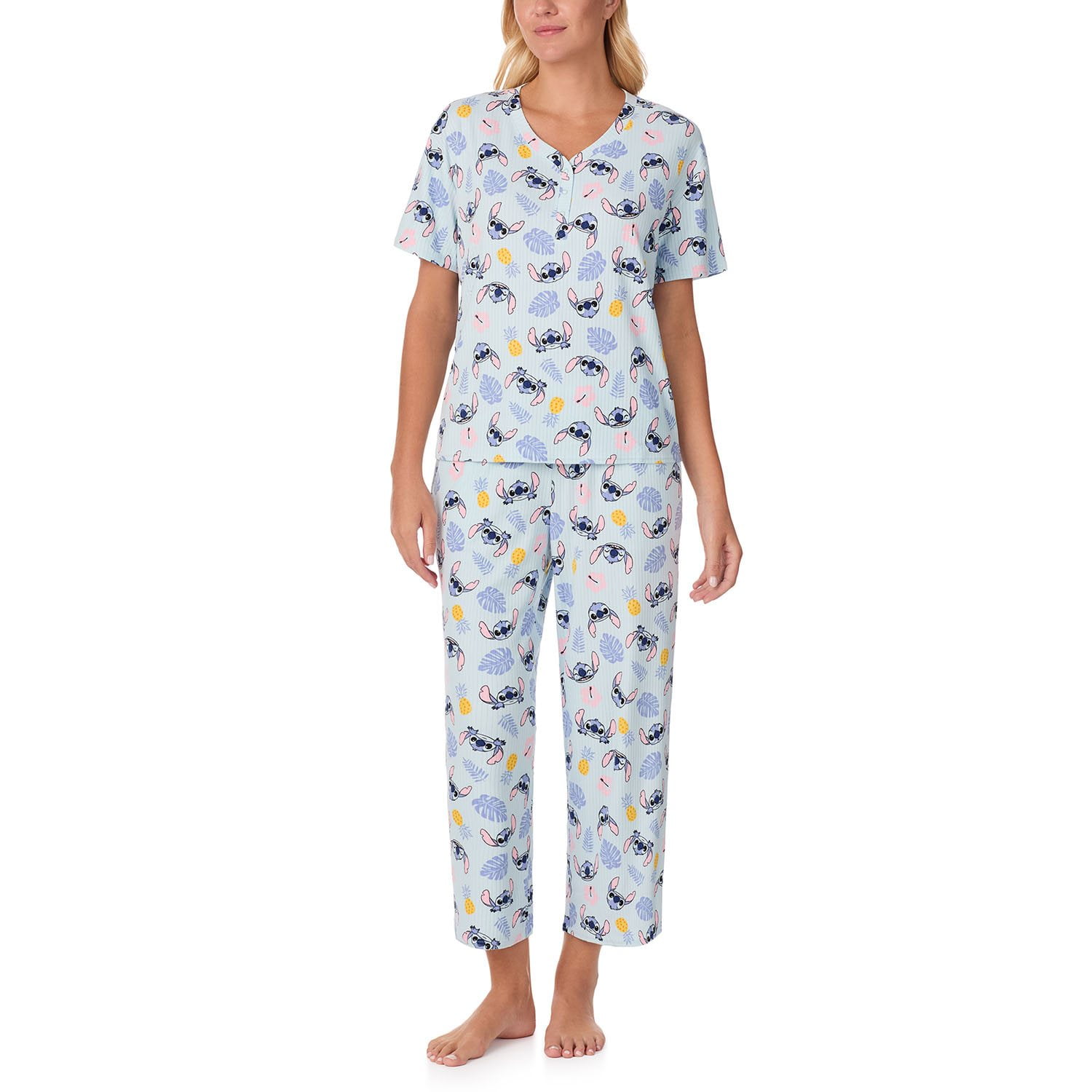 Character Ladies 2-Piece Short Sleeve Henley and Crop Pant PJ Set ...