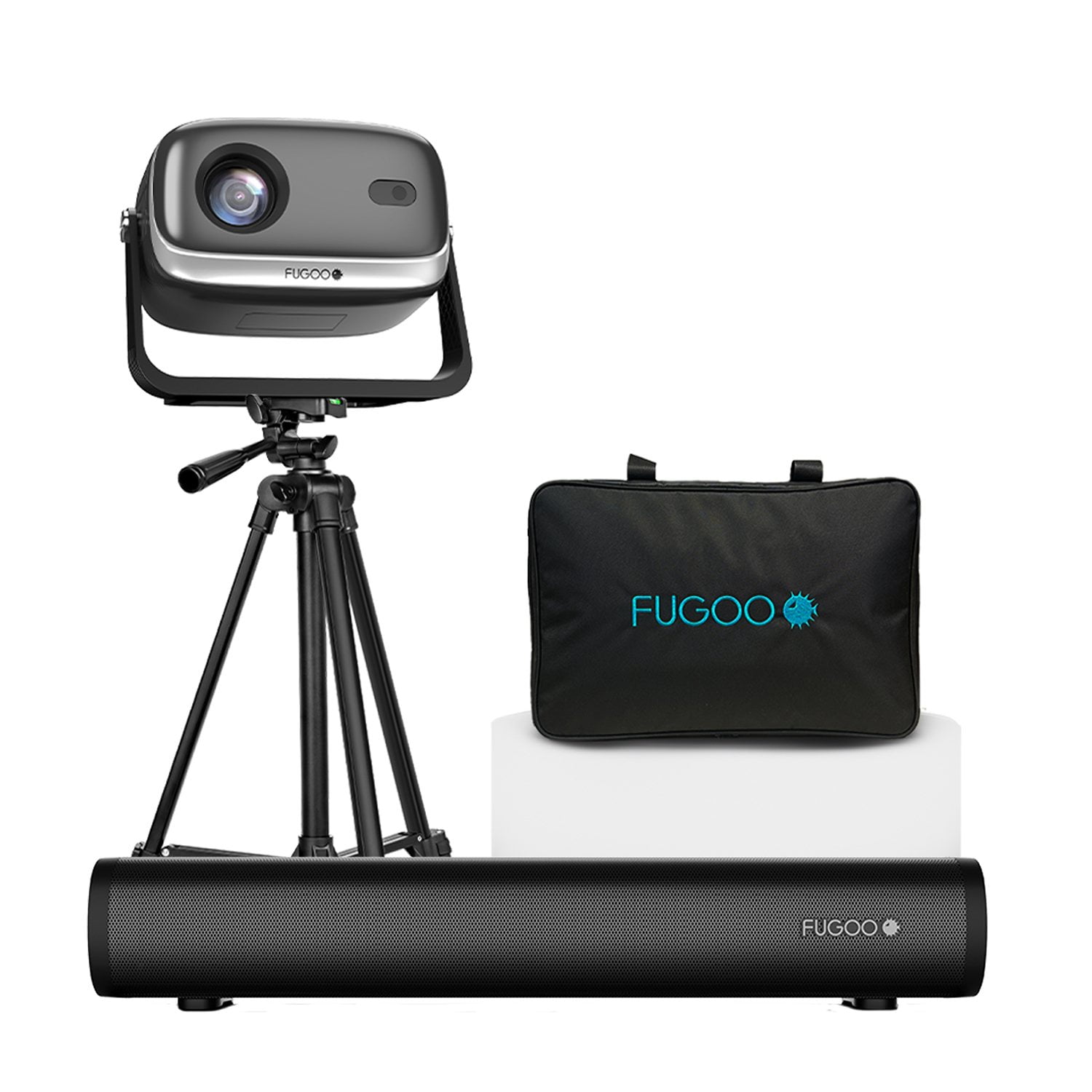 Fugoo Outdoor Projector & Soundbar Bundle with Tripod & 120" Foldable ...