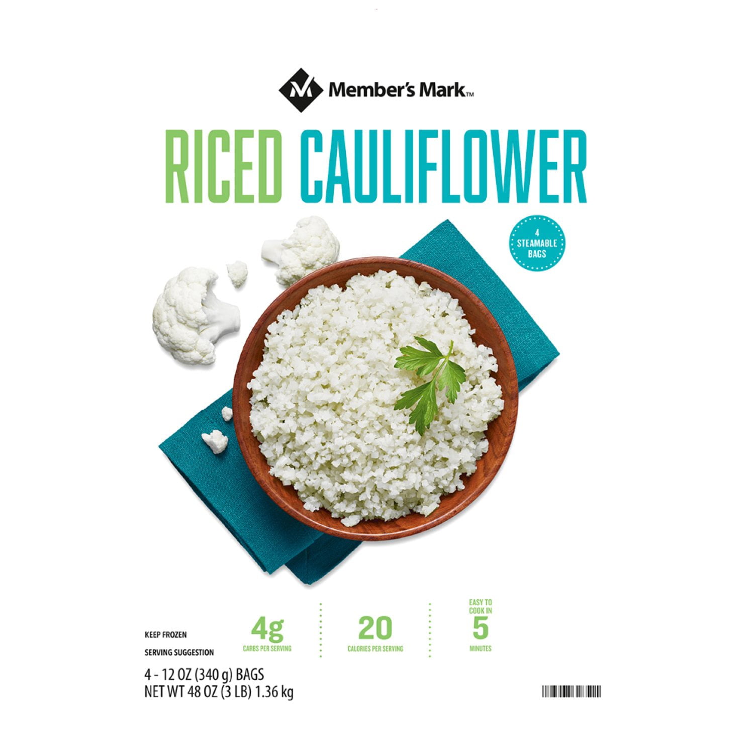 Member's Mark Riced Cauliflower, Frozen 12 oz. bags, 4 pk. - Samsclub.com