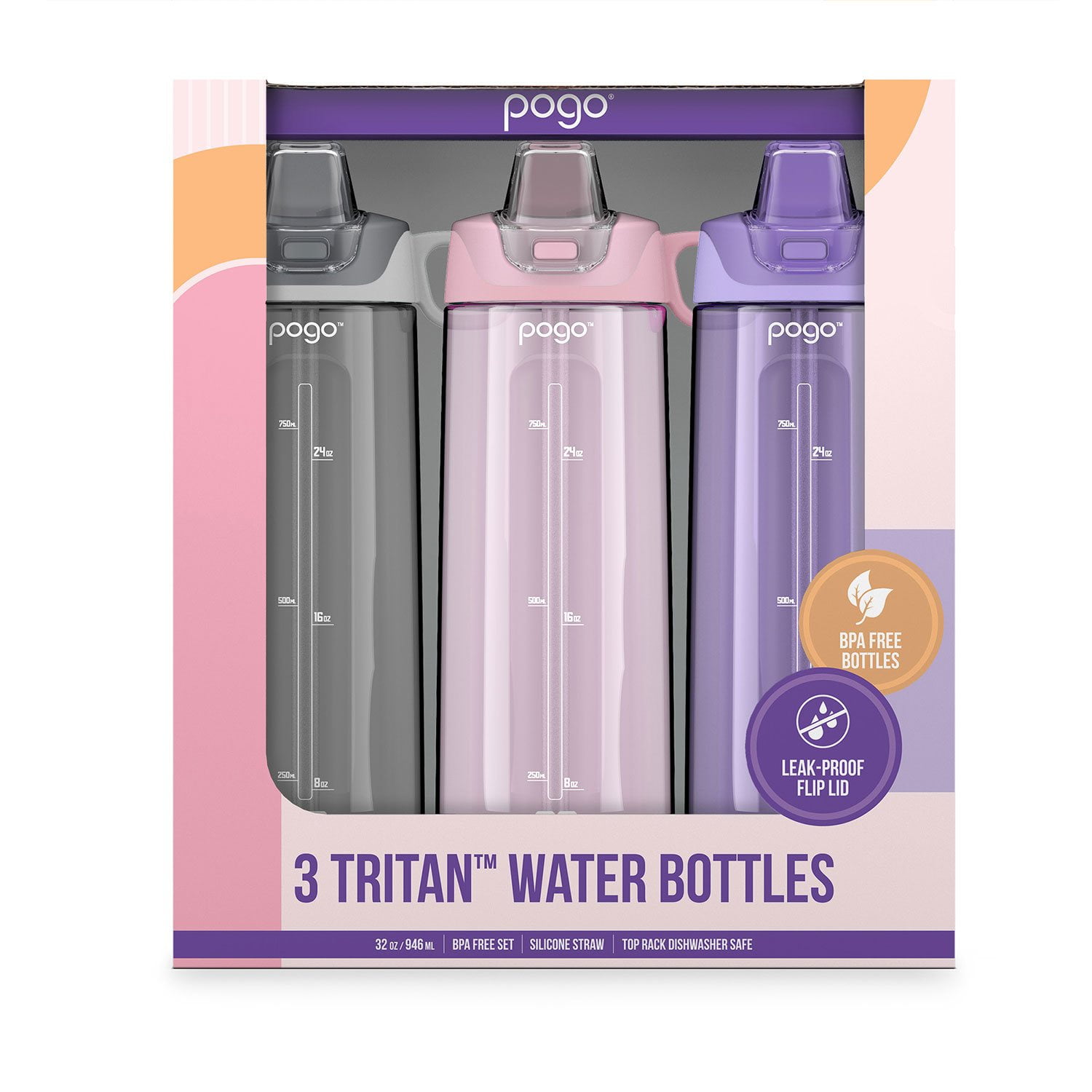 Pogo 32-oz Tritan Water Bottles, Assorted Colors 3 pk. - Samsclub.com